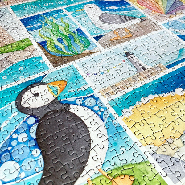 Seaside Jigsaw Puzzle - 1000 pieces - Puffin, Seagull, Crab, Boat ...