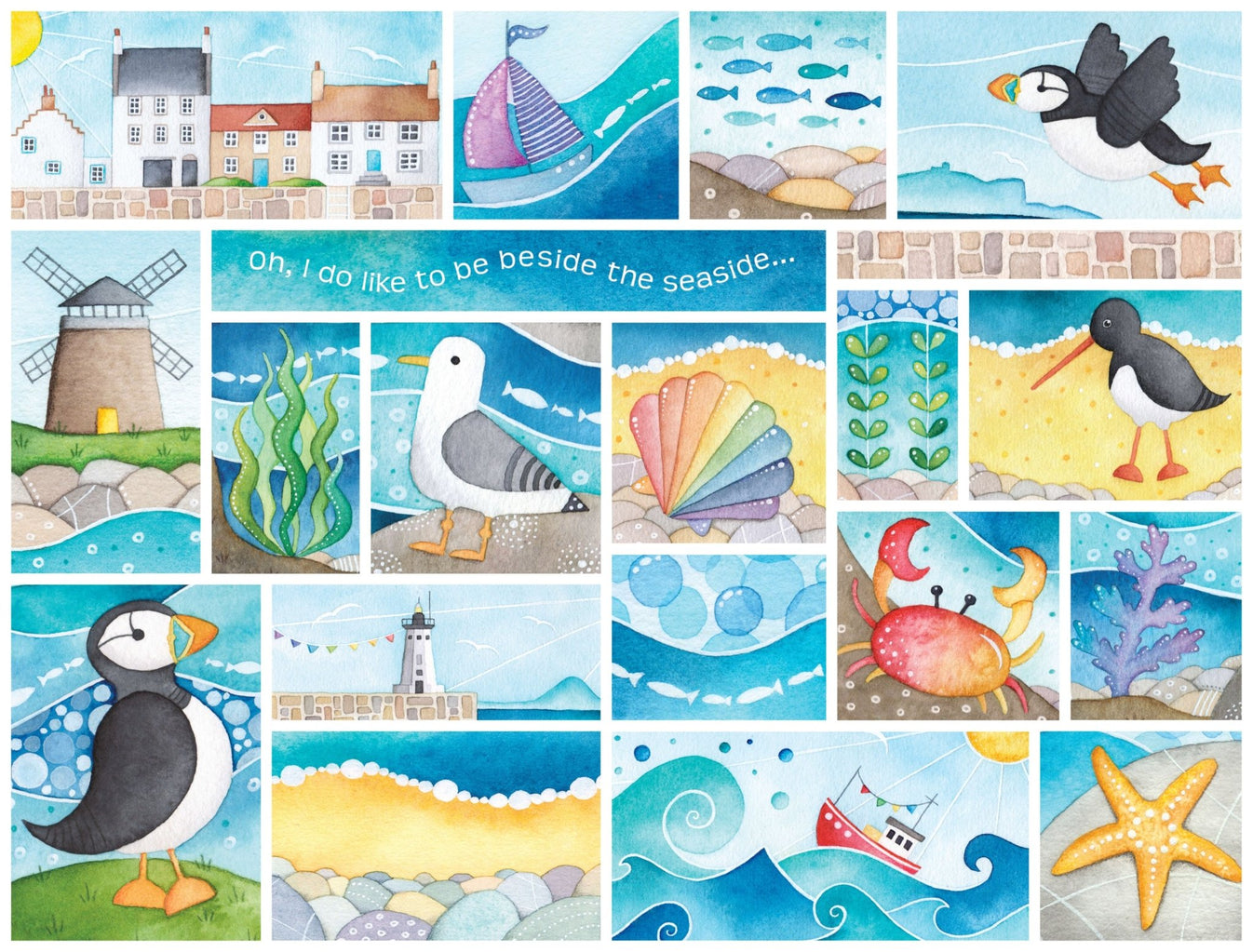 Seaside Jigsaw Puzzle - 1000 pieces - Puffin, Seagull, Crab, Boat ...