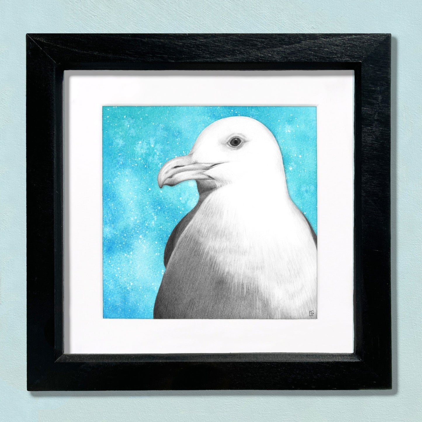 Framed Seagull Print - Pencil Drawing Wall Art - Seabird Wildlife Port ...
