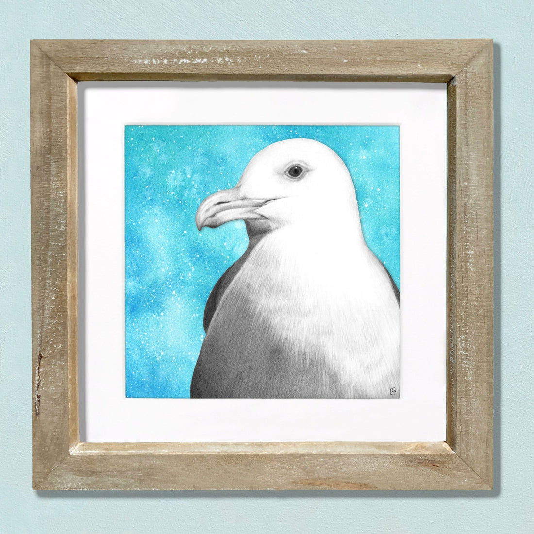 Framed Seagull Print - Pencil Drawing Wall Art - Seabird Wildlife Port ...