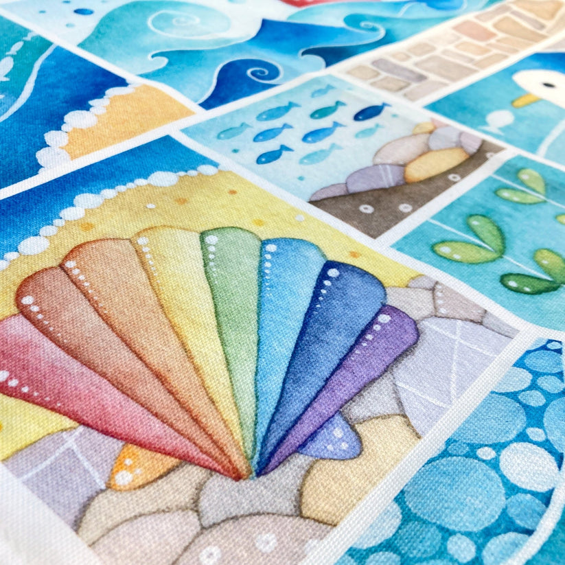 Seaside Tea Towel Set x2 - Cotton Coastal Kitchen Towels - Puffin, Sea ...