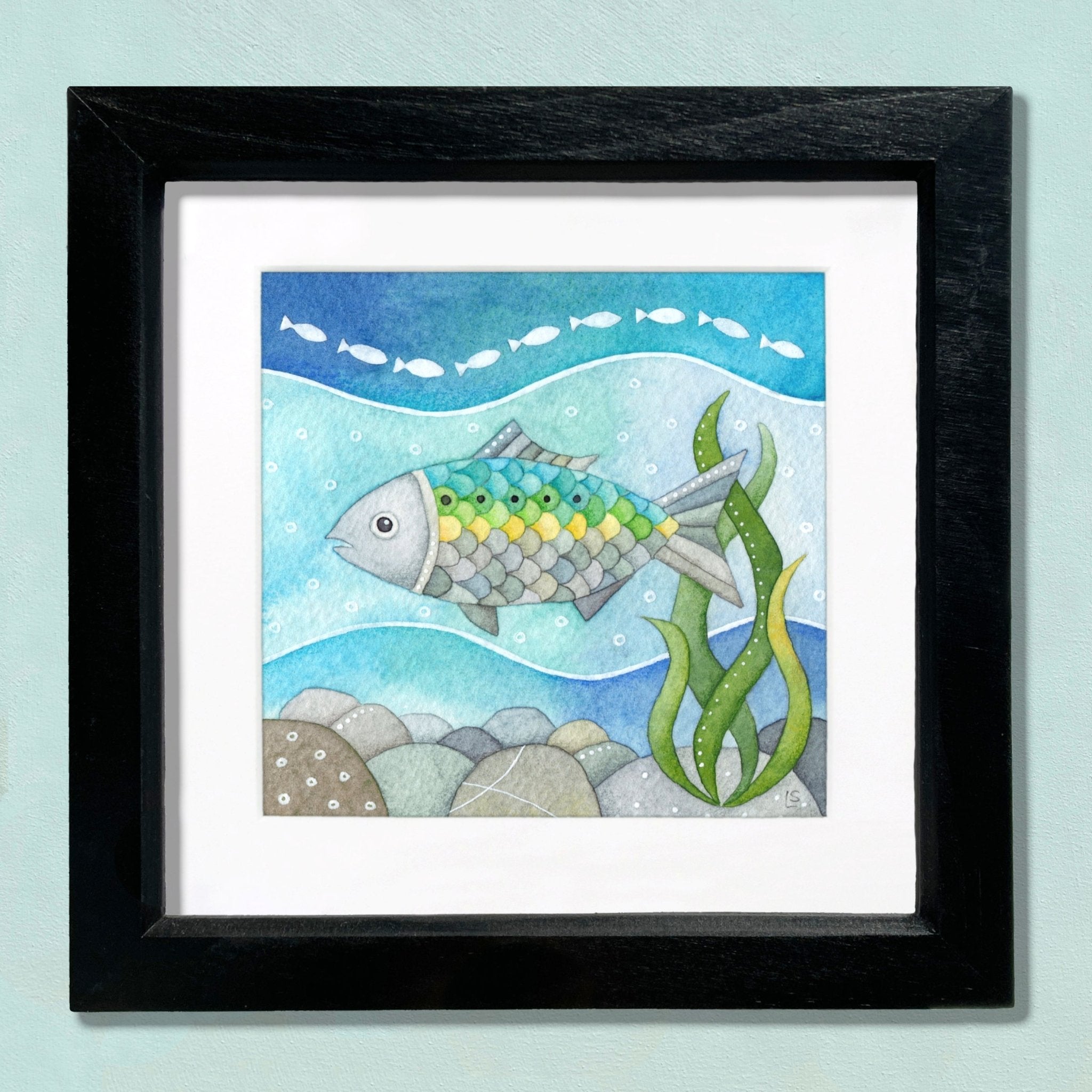 Framed Seaside Print - Underwater Fish Twait Shad - Watercolour Painti ...