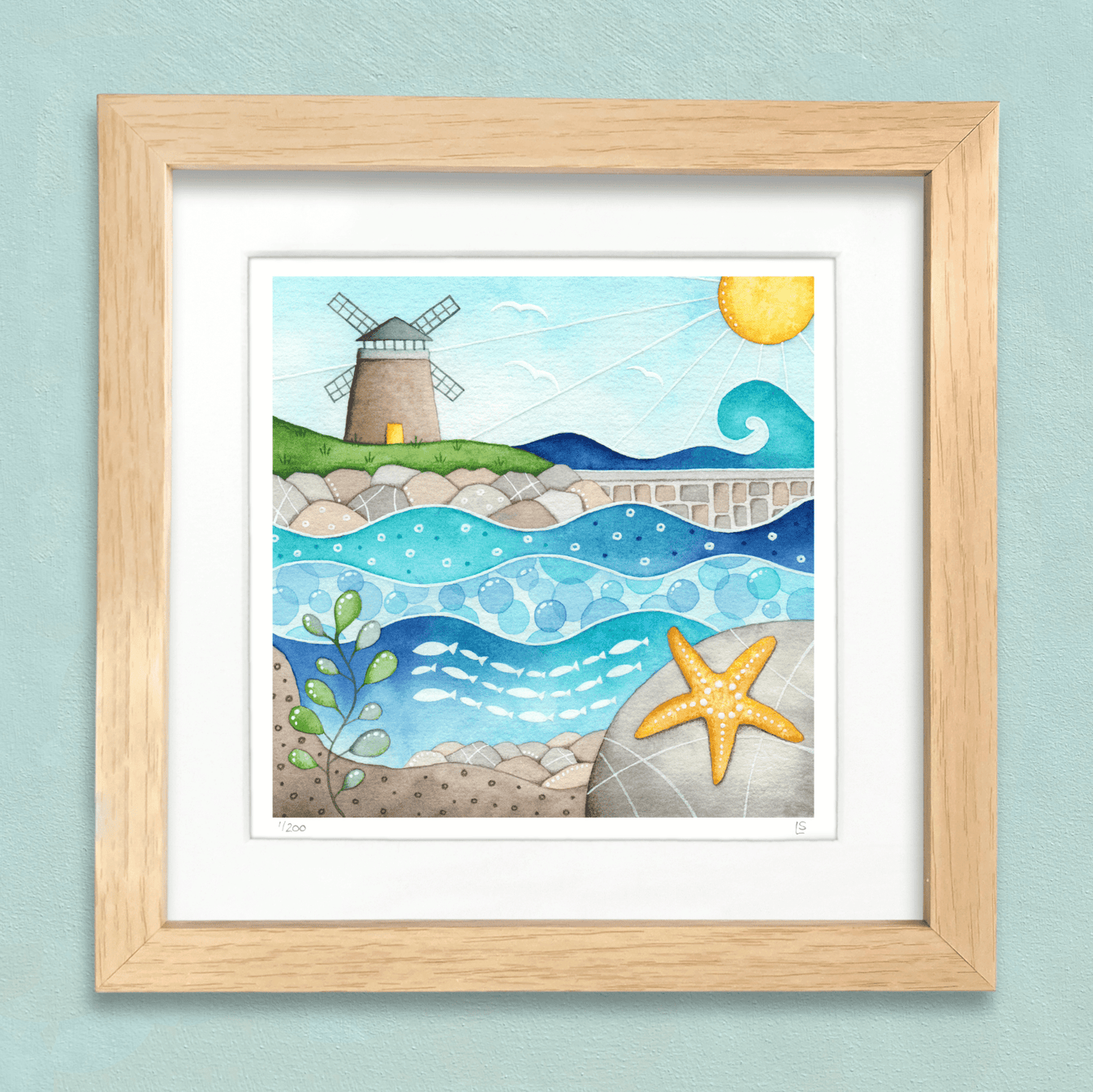 Framed Seaside Print - St Monans Windmill and Starfish - East Neuk of ...